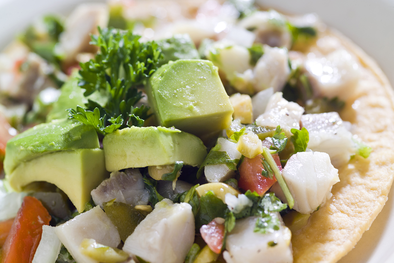 Scallop Ceviche Tostada with Tomato and Avocado Salsa – Spectrum